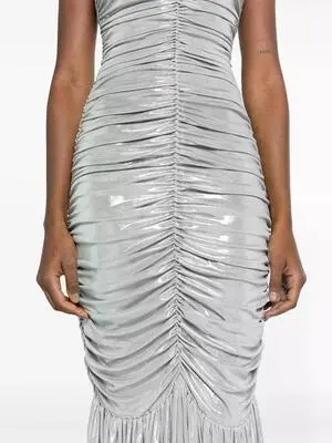Norma Kamali Slinky Ruched Fishtail Gown - Silver