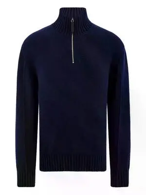FERRAGAMO High Neck Ribbed Pullover With Metallic Detail - Blue