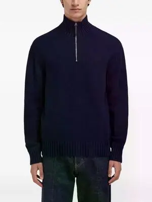 FERRAGAMO High Neck Ribbed Pullover With Metallic Detail - Blue