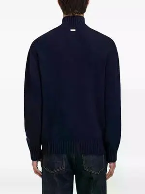 FERRAGAMO High Neck Ribbed Pullover With Metallic Detail - Blue