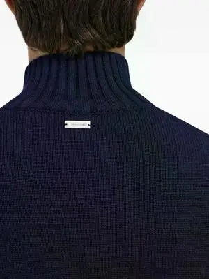 FERRAGAMO High Neck Ribbed Pullover With Metallic Detail - Blue