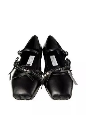 JIMMY CHOO Lambskin Embellished Ballet Flats - Black