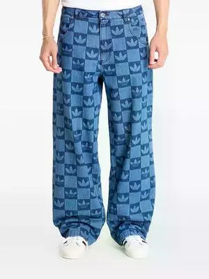 Adidas Monogram-print Jeans - Blue