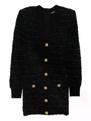 Balmain Pockets Button Knit Tweed Dress