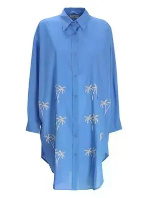 BENARAS BY CITRUS Palm Tree Embroidered Midi Shirt Dress - Blue