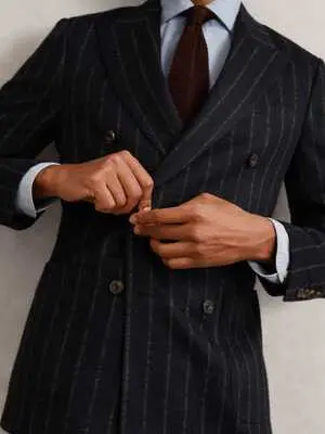 REISS Wilstead Double-breasted Chalk-stripe Blazer