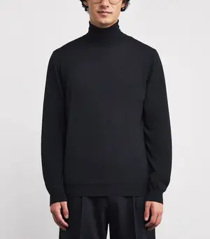LARDINI Virgin Wool Rollneck Sweater - Navy