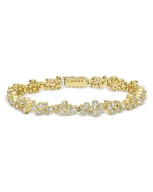 Lagos 18k Yellow Fizz Diamond Bezel Cluster Tennis Bracelet - Gold