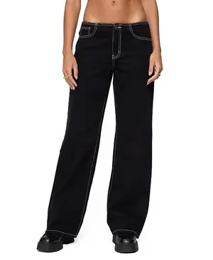 EDIKTED Contrast Stitch Low Rise Jeans - Black