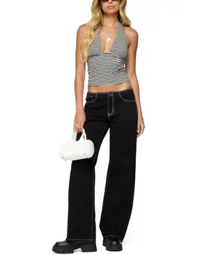 EDIKTED Contrast Stitch Low Rise Jeans - Black