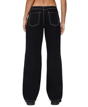 EDIKTED Contrast Stitch Low Rise Jeans - Black