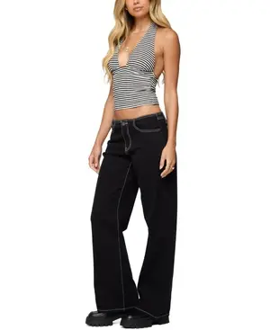 EDIKTED Contrast Stitch Low Rise Jeans - Black
