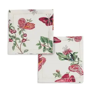 MATOUK Baudin Butterfly Linen Cocktail Napkin, 6 Round - Ruby