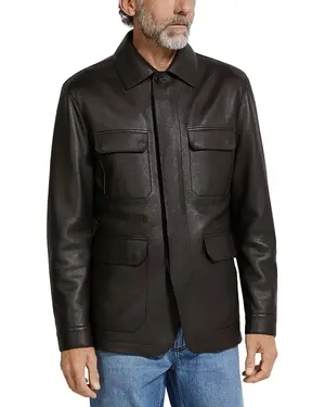 Zegna Leather Field Jacket - Dark Brown