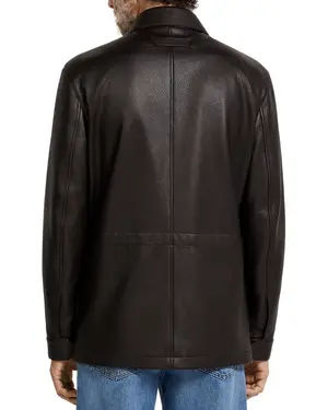 Zegna Leather Field Jacket - Dark Brown