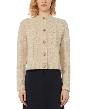 Max Mara Wool Crewneck Cable Knit Cardigan