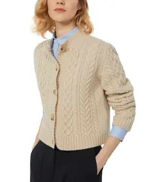 Max Mara Wool Crewneck Cable Knit Cardigan