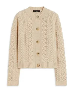 Max Mara Wool Crewneck Cable Knit Cardigan