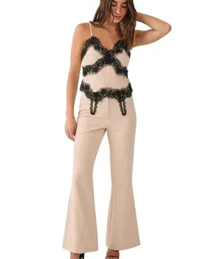 Nasty Gal Lace Trim Flared Trousers