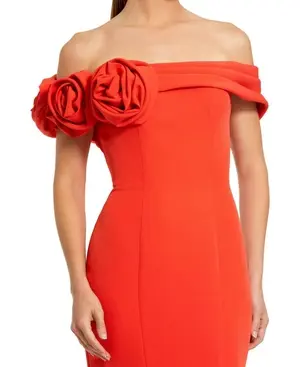 Mac Duggal 3d Floral Crepe Off-shoulder Gown