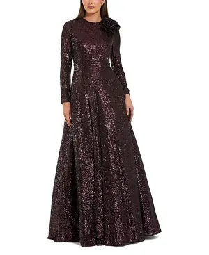 Mac Duggal Sequin Ballgown With 3d Flower - Amethyst