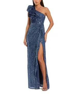 Mac Duggal Sequin One-shoulder Ruffle Gown