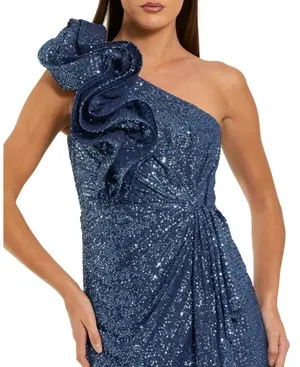 Mac Duggal Sequin One-shoulder Ruffle Gown