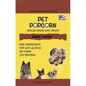 PET POPCORN Freeze Dried Raw Treats, Beef Liver, 2.5oz Bag - Multicolored