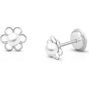 TINY BLESSINGS Petals And Pearls Stud Earrings - 14k White Gold