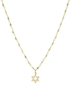 MARLYN SCHIFF Star Of David Pavé Pendant Necklace - Gold Labradorite