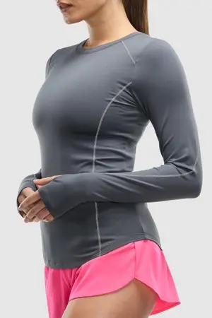 PELOTON Active Brushed Jersey Long Sleeve - Dark Grey