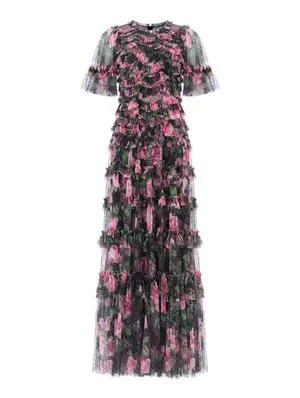 NEEDLE & THREAD Rose Vine Round Neck Gown