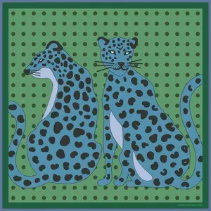 JESSIE ZHAO NEW YORK Twin Leopards Double Sided Silk Scarf - Green