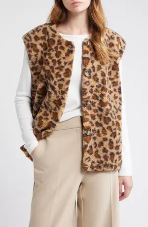 Dra Sandy Leopard Faux Shearling Vest - Cocoa Leopard