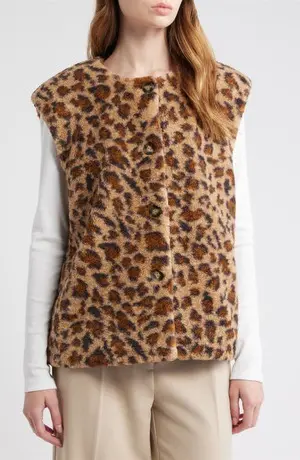 Dra Sandy Leopard Faux Shearling Vest - Cocoa Leopard