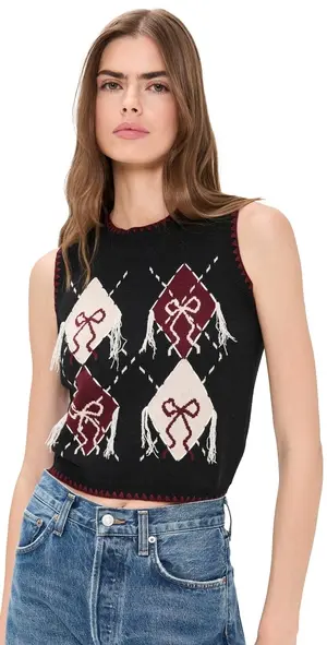 ANOTHER GIRL Bow Argyle Knitted Tank