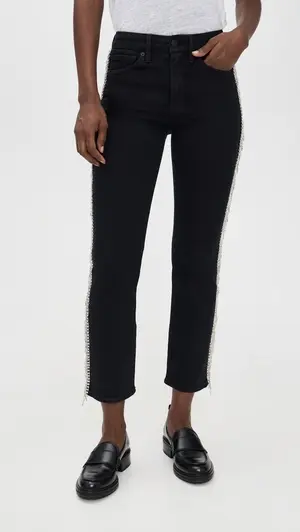 Good American Good Legs Straight Crystal Fringe Jeans