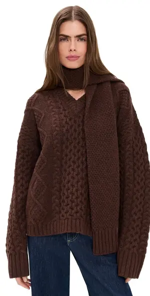 Still Here Minnesota Wool Cable Knit Sweater With Detachable Scarf