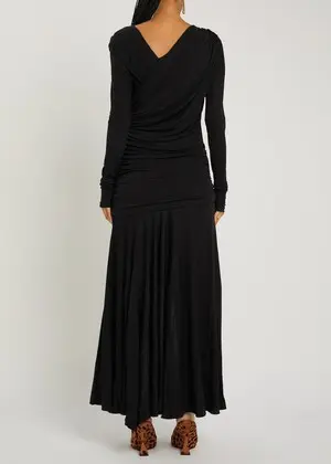GANNI Ruched Wrap-effect Mesh Maxi Dress