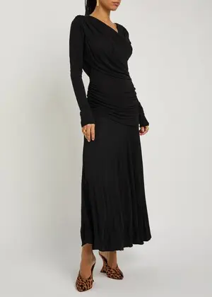 GANNI Ruched Wrap-effect Mesh Maxi Dress