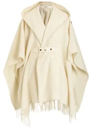 Moncler Fringed Wool Poncho - Natural