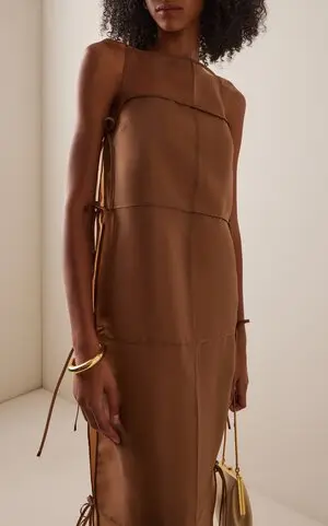 Staud Chandler Tie-detailed Organza Midi Dress - Brown