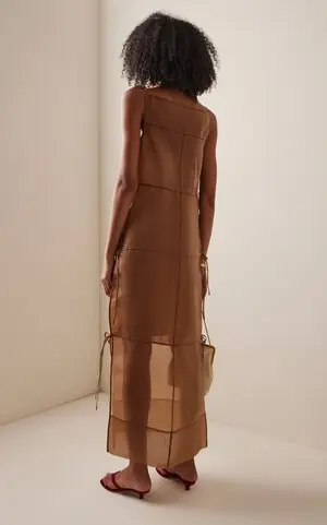 Staud Chandler Tie-detailed Organza Midi Dress - Brown
