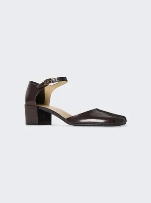 THE ROW Penelope Leather Ankle Strap Pumps - Brown