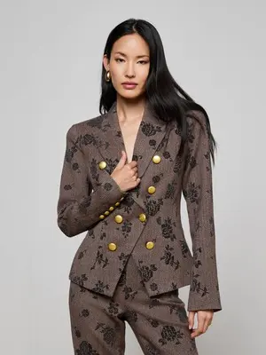 L'Agence Bethany Flocked Herringbone Blazer