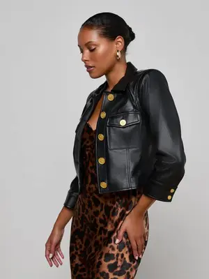 L'Agence Kumi Cropped Leather Jacket - Black