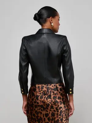 L'Agence Kumi Cropped Leather Jacket - Black