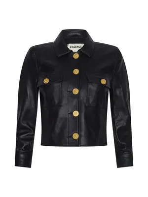 L'Agence Kumi Cropped Leather Jacket - Black
