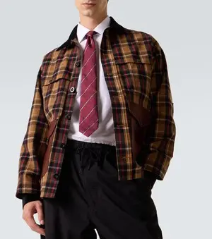Junya Watanabe Checked Leather-trimmed Cotton Jacket - Multicoloured