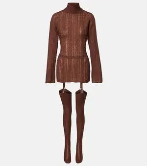 AYA MUSE Cable-knit Minidress And Tights Set